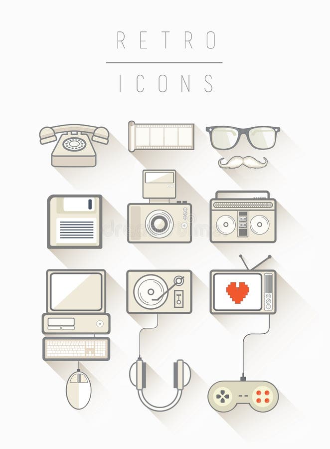 Retro Icons in Simple Cool Style Stock Vector - Illustration of ...