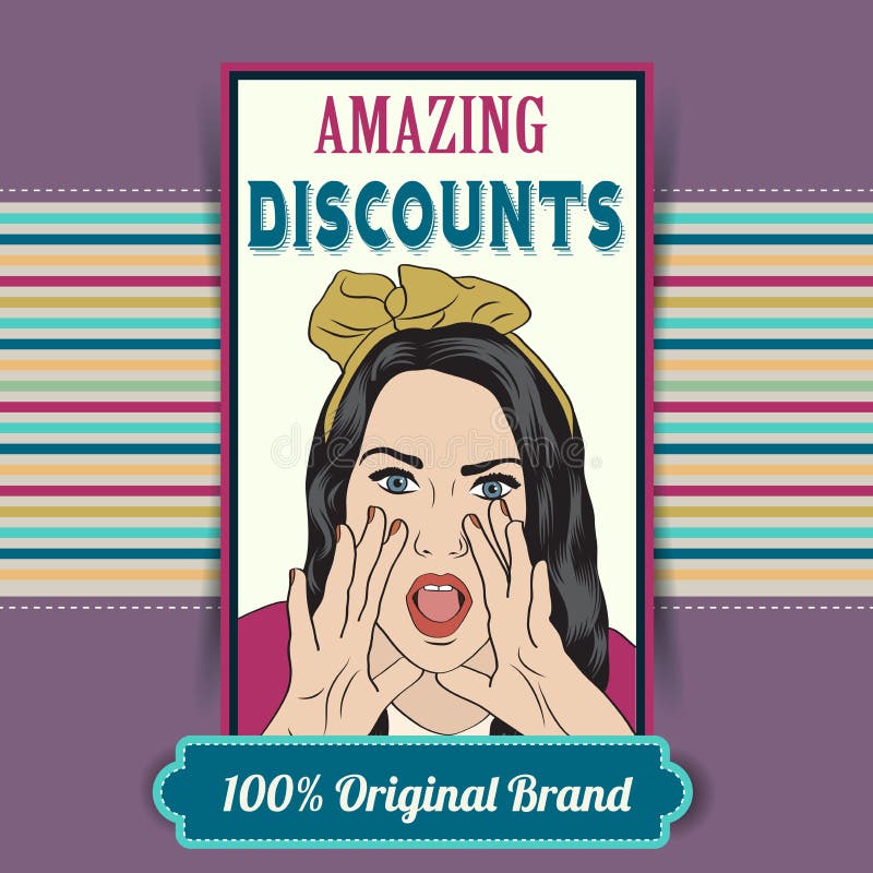 Retro Illustration of a Beautiful Woman and Amazing Discounts Me Stock ...