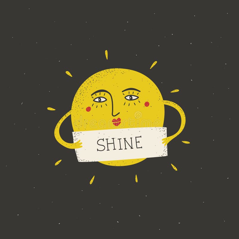 Retro Illustration of Funny Sun with Banner in the Hands. Stock Vector ...