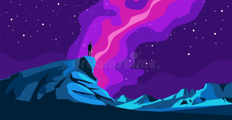 Retro Illustration of a Man Looking To the Horizon. Gradient Retro ...