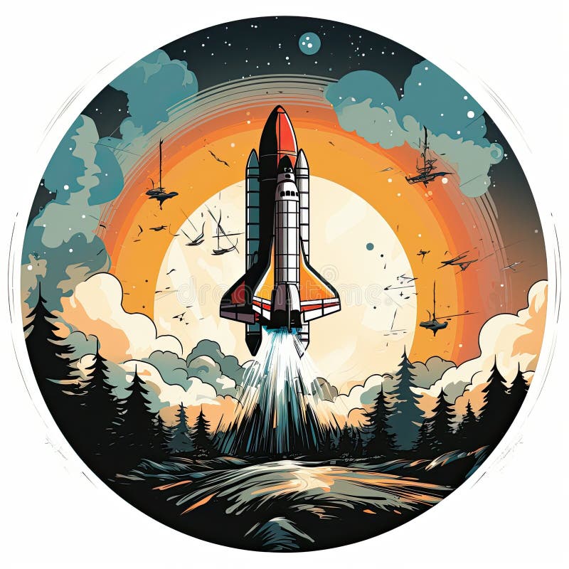 Retro Illustration of a Space Rocket. Stock Illustration - Illustration ...