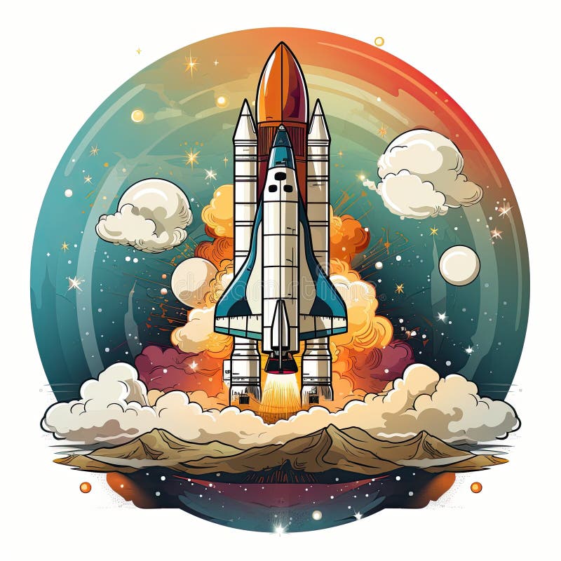 Retro Illustration of a Space Rocket. Stock Illustration - Illustration ...