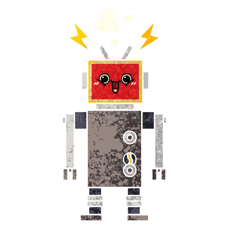Retro Illustration Style Cartoon of a Happy Robot Stock Vector ...