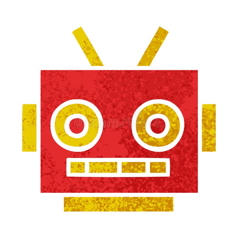 Retro Illustration Style Cartoon Robot Head Stock Vector - Illustration ...