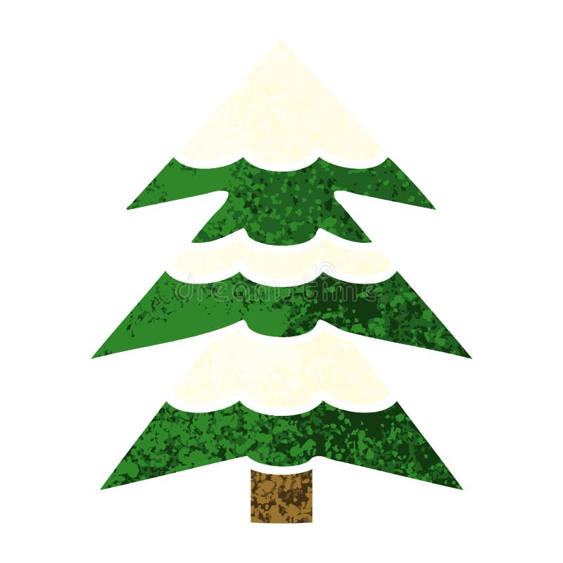 Retro Illustration Style Cartoon Snow Covered Tree Stock Vector ...