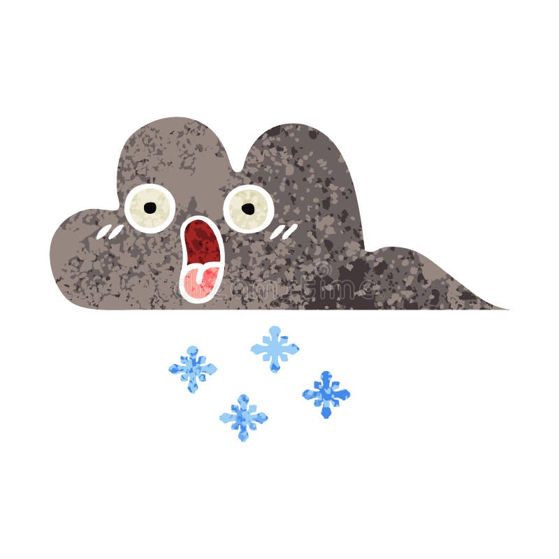 Retro Illustration Style Cartoon Storm Snow Cloud Stock Vector ...