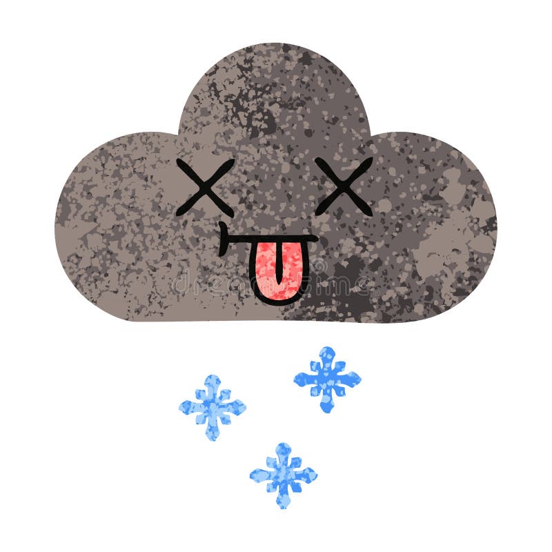 Retro Illustration Style Cartoon Storm Snow Cloud Stock Vector ...