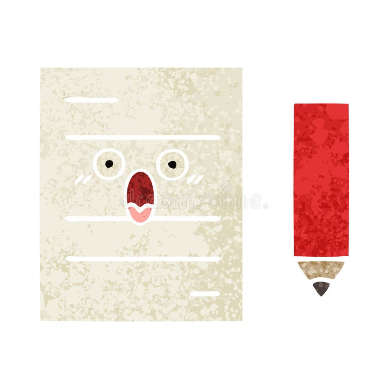 Cartoon Test Paper Exam Work Pencil Cute Illustration Retro Freehand ...