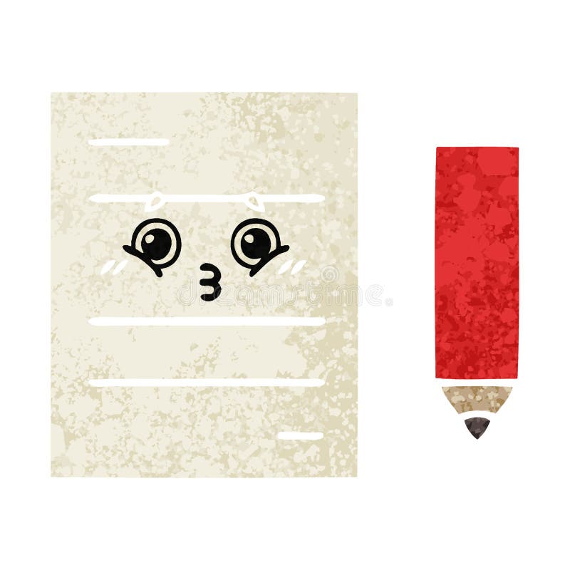 Cartoon Test Paper Exam Work Pencil Cute Illustration Retro Freehand ...