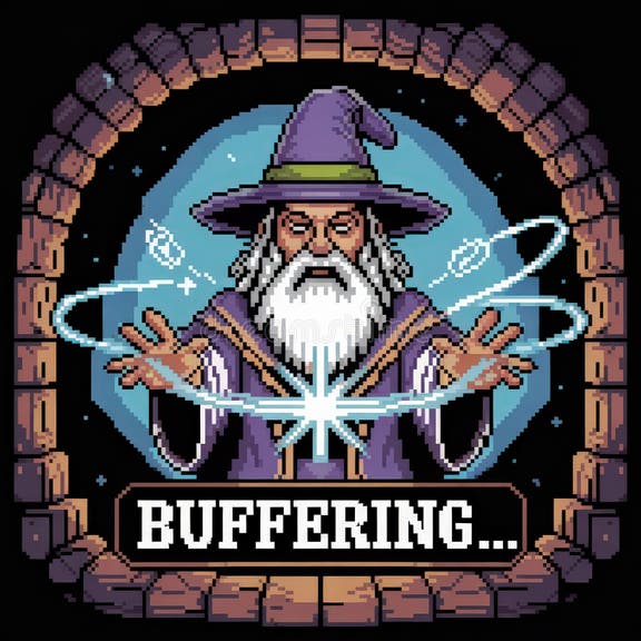Retro Illustration of a Wizard Casting a Spell with Buffering Effect in ...