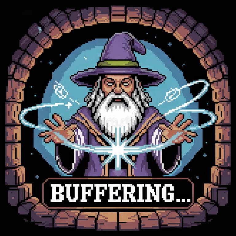Retro Illustration of a Wizard Casting a Spell with Buffering Effect in ...