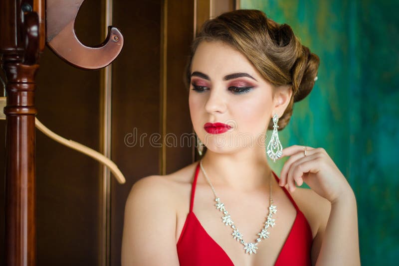 Retro Image. Girl with Beautiful Eye Make-up and Red Lips Stock Image ...