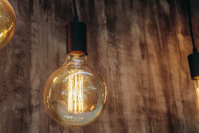 Retro Incandescent Lamp with Warm Light. Vintage Glowing Light Bulb ...