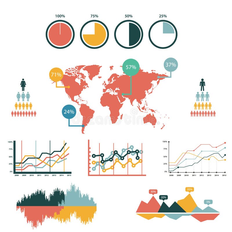 Retro Infographics Set. World Map and Information Graphics Stock ...