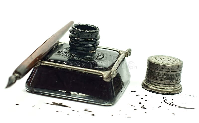 Retro Ink Bottle and Nib Pen Stock Photo - Image of drawing, education ...