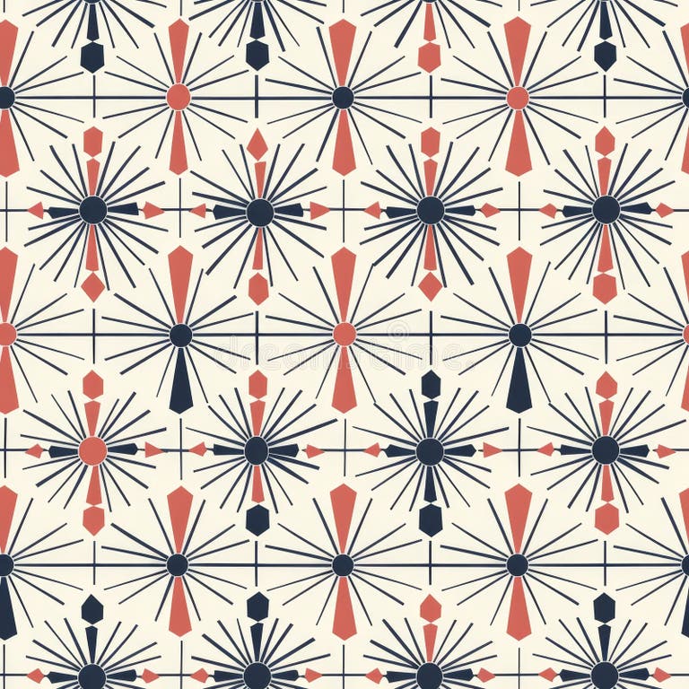 Retro-Inspired Atomic Pattern with Geometric Shapes and Lines Stock ...