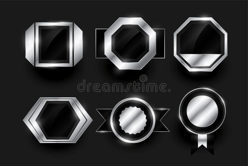 Retro Inspired Blank Silver Badge Labels in Collection Stock Vector ...