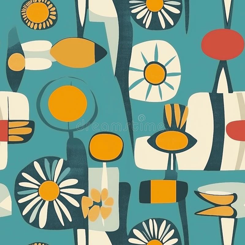 Retro-Inspired Butterfly and Floral Pattern with Bold Colors Stock ...