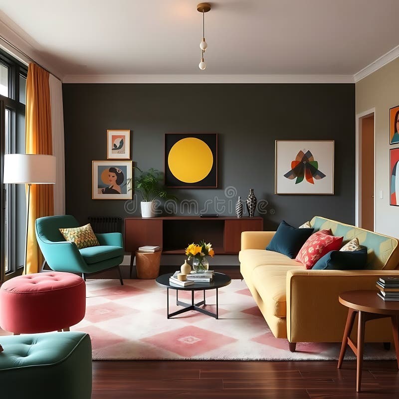 A Retro Inspired Chaise Lounge with Bold Colors and Geometric Patterns ...