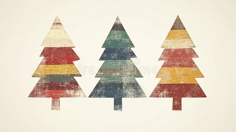 Retro Inspired Christmas Tree Illustration with Rustic Patchwork ...