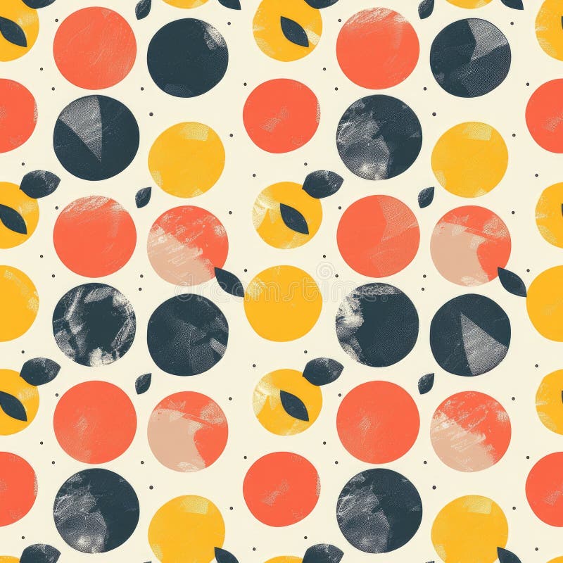 Retro-Inspired Citrus Fruit Pattern with Polka Dots Stock Photo - Image ...