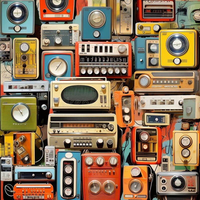 Retro-inspired Collage of Old Radios Playing Nostalgic Tunes Stock ...