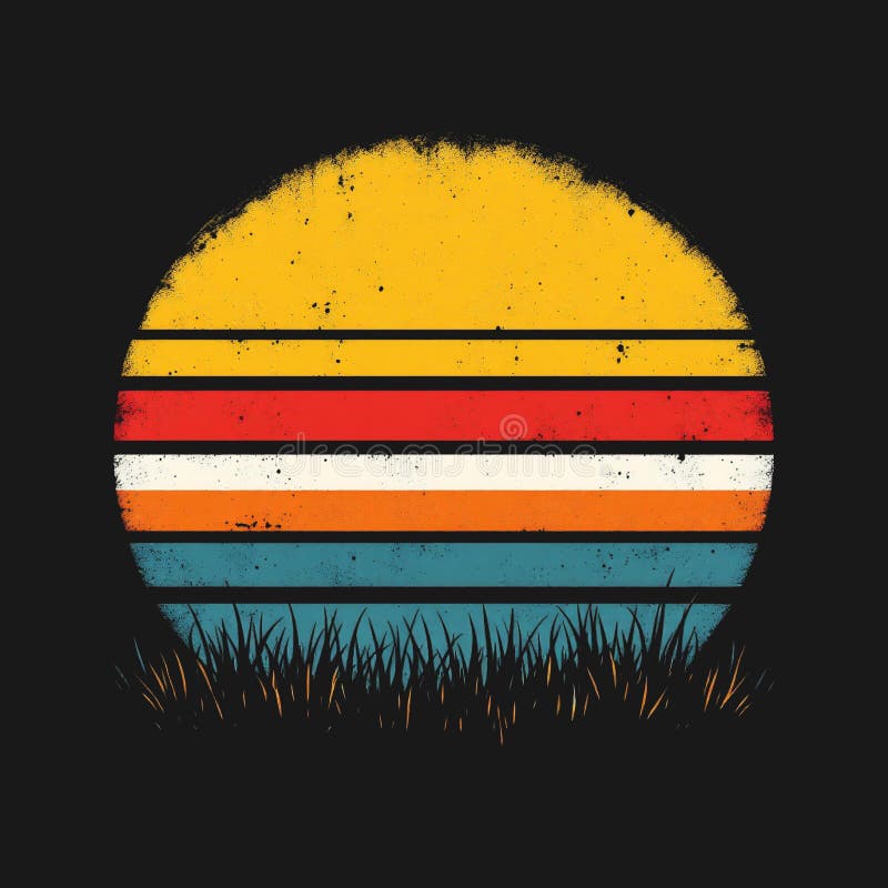 A Retro-inspired Design Features a Large Sunset with Horizontal Stripes ...