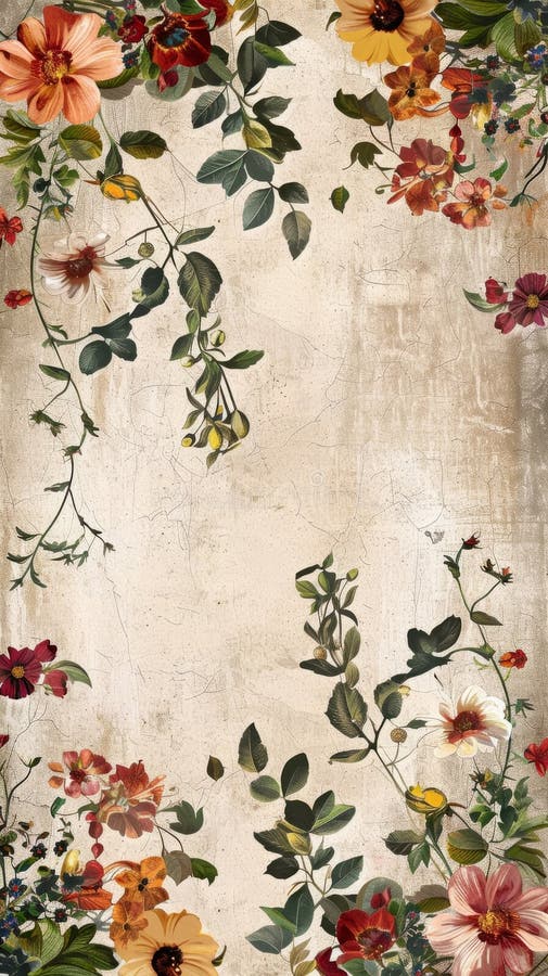 Vintage Floral Background with Colorful Flowers and Leaves Stock ...