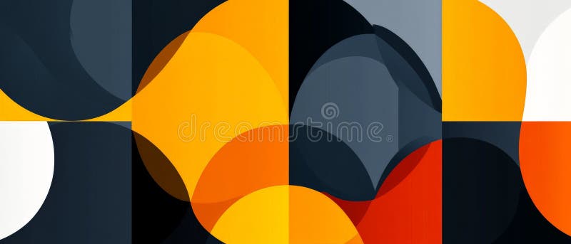 Retro Inspired Geometric Abstraction with Bold Black Orange and Yellow ...