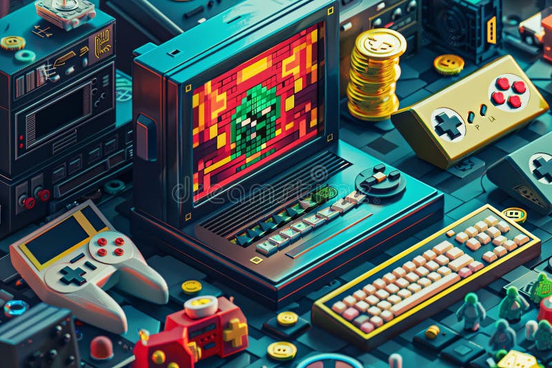 Retro-inspired Illustration Featuring a Video Game Console Alongside ...