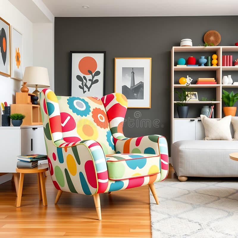 A Retro Inspired Kids Chair with Vibrant Colors and Funky Patterns Set ...