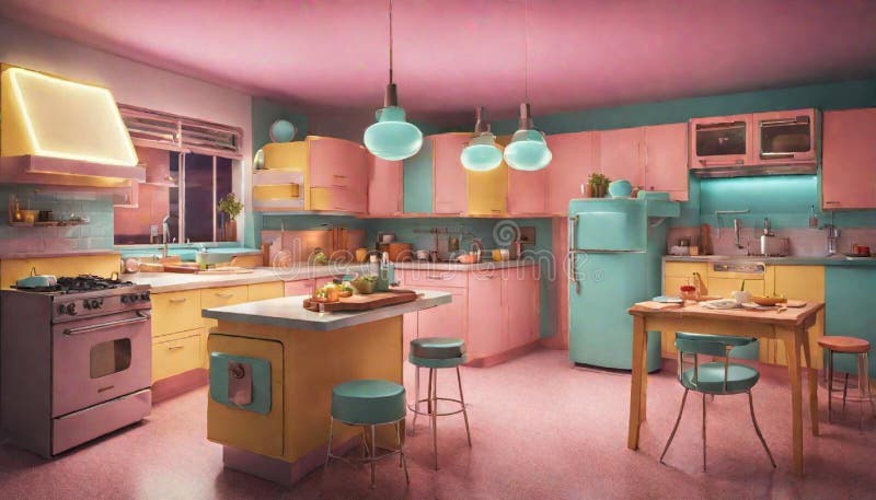 A Retro-inspired Kitchen with Neon Lights Adding a Nostalgic Touch To ...