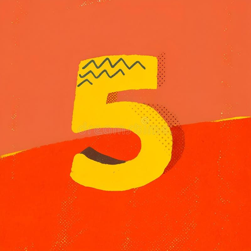 Retro Inspired Number Five with Pink Background for Vintage Design ...