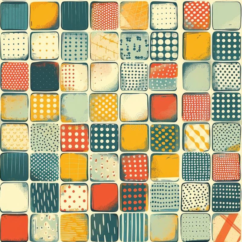 Retro-Inspired Pattern of Colorful Squares with Textured Dots Design ...