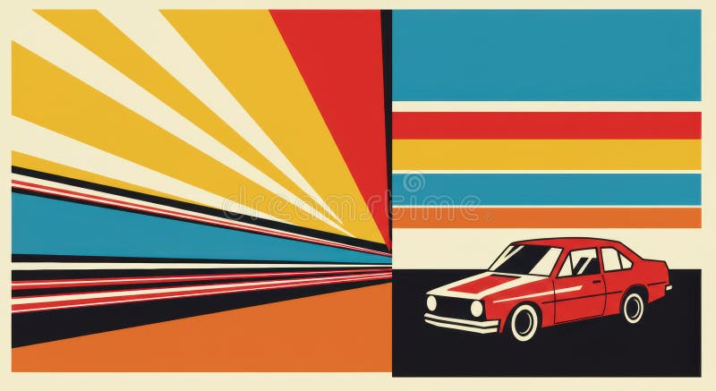 Retro-inspired 1970s Pop Art Car with Geometric Color Blocks and ...