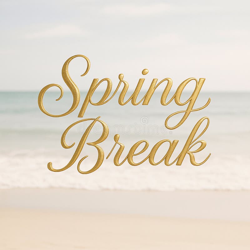 Retro Style Spring Break Text Illustration with Golden Color Stock ...