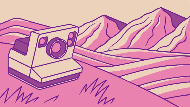 Retro Instant Camera in Abstract Mountain Landscape, Vector Design ...