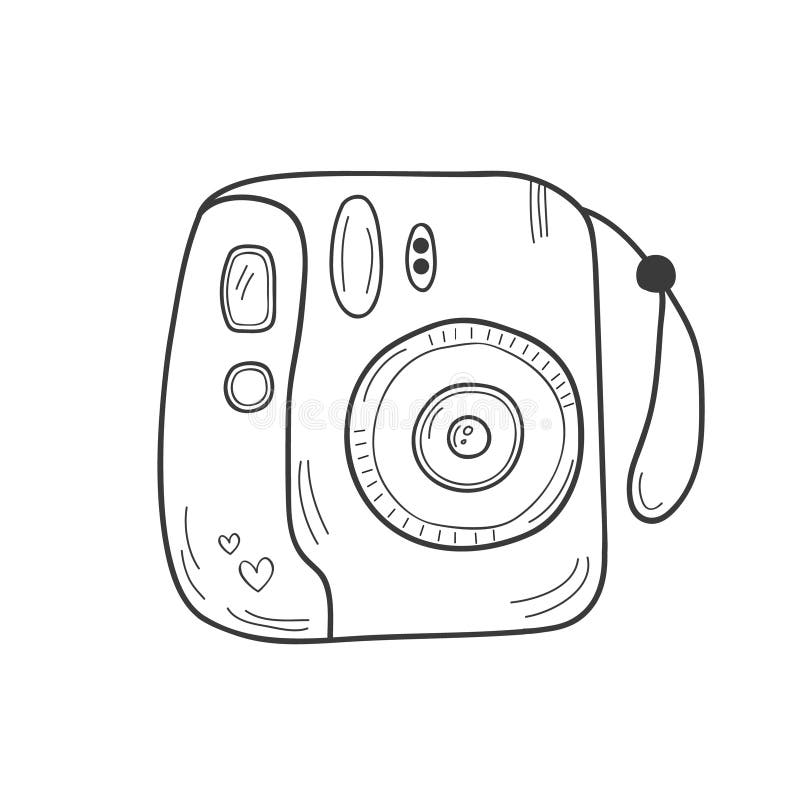 Retro Instant Camera Drawing. Cute White Mini Photo Camera Doodle ...
