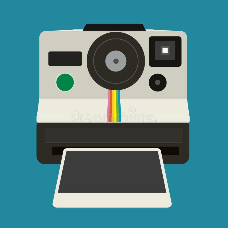 Retro Instant Camera Vector on a Blue Background Stock Vector ...