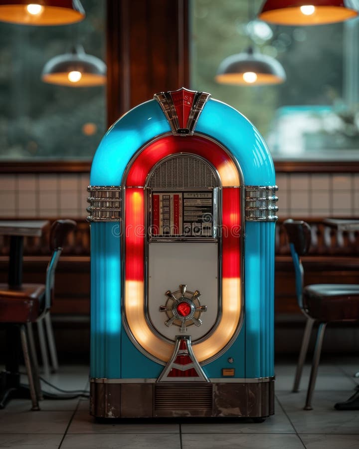 Retro Jukebox with Colorful Lighting in a Cafe Setting Stock ...