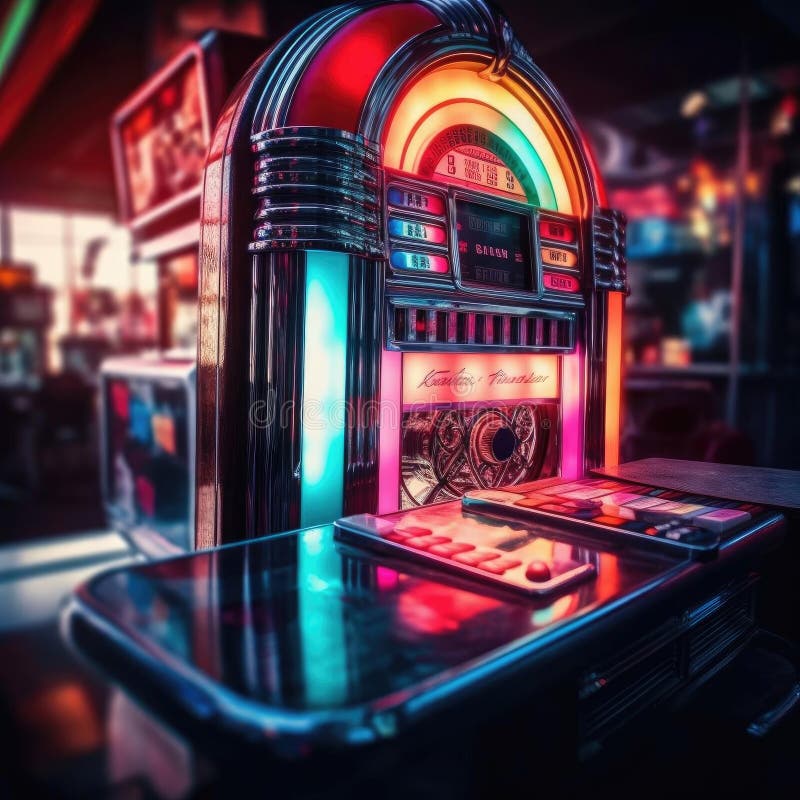Retro Jukebox Machine on a Table in a Nightclub Stock Illustration ...