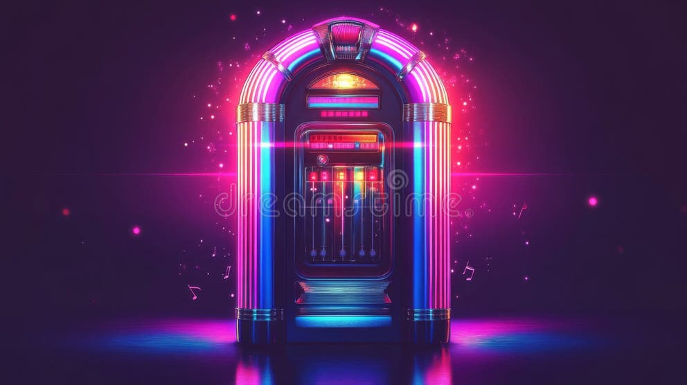 Retro Jukebox with Neon Lights and Glowing Effects Stock Illustration ...