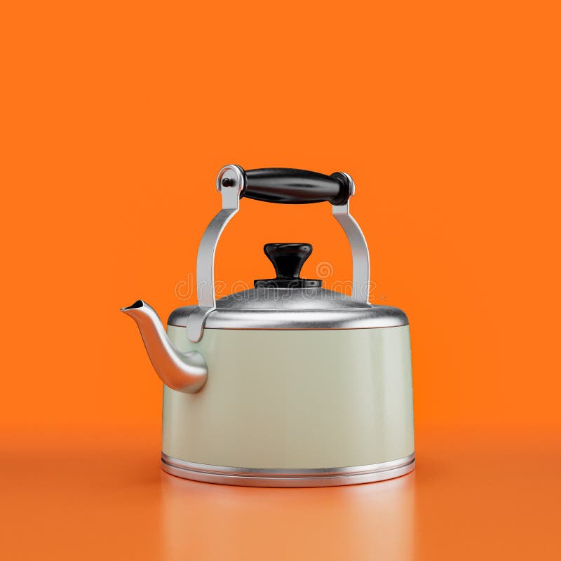 Retro Kattle Teapot, Vintage Kitchen Appliance Side View, 3d Rendering ...