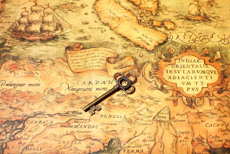 Retro key with map stock image. Image of lock, rusty - 35248085