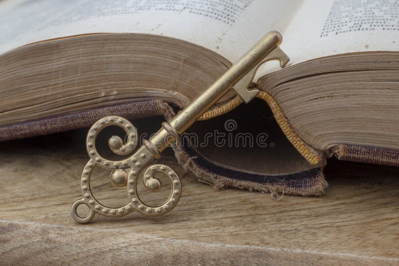 Retro Key and Open Book on Wooden Table Stock Photo - Image of texture ...
