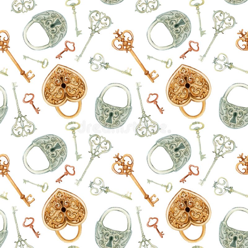 Retro Keys and Locks Seamless Pattern Stock Illustration - Illustration ...