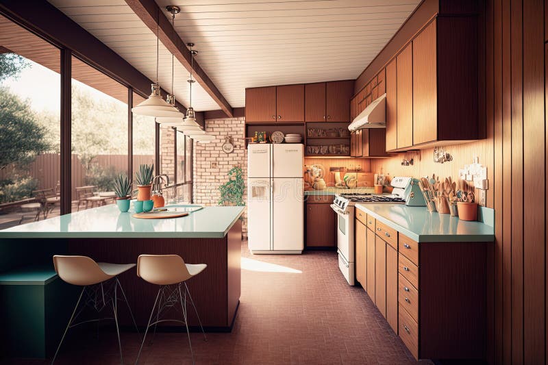 Kitchen Interior Design in Modern Mid Century Style. Generative AI ...