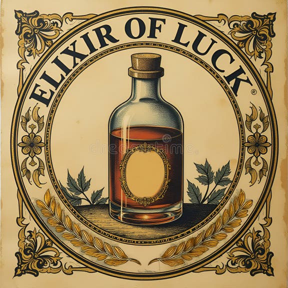 Retro Label, an Elixir for Good Luck. Stock Illustration - Illustration ...