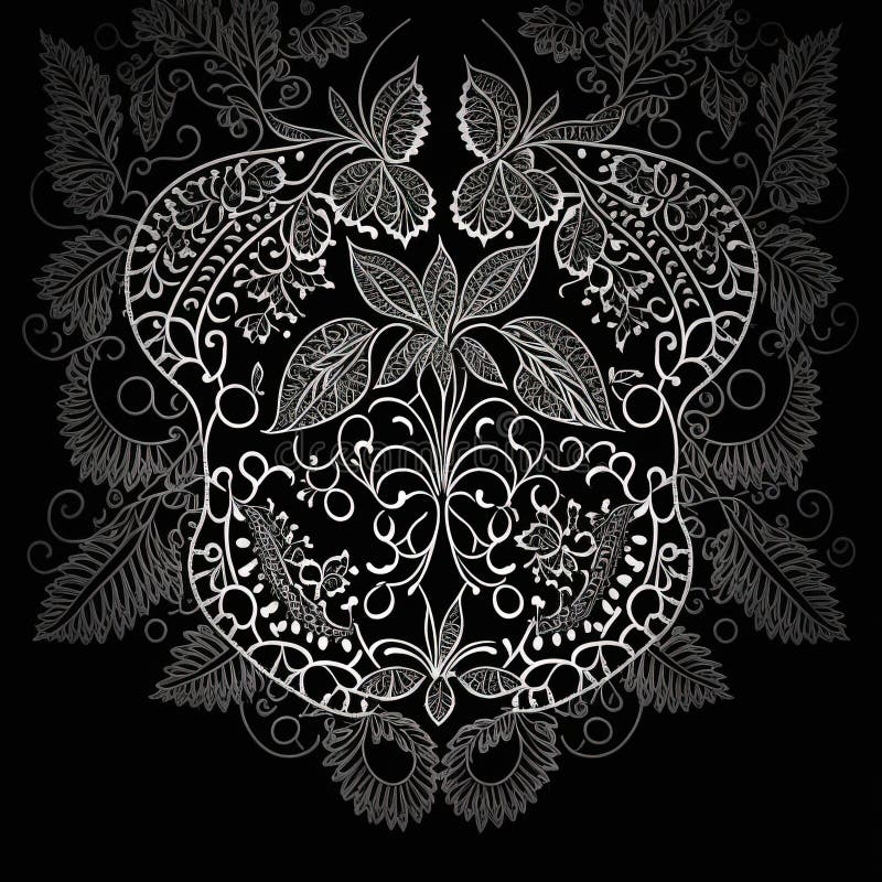 Retro Lace Pattern on Black Background. Elegant Fabric Design Stock ...