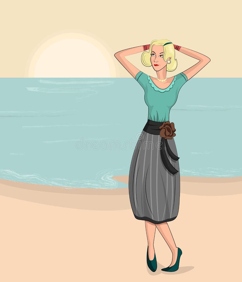 Retro lady on beach stock vector. Illustration of makeup - 40294267